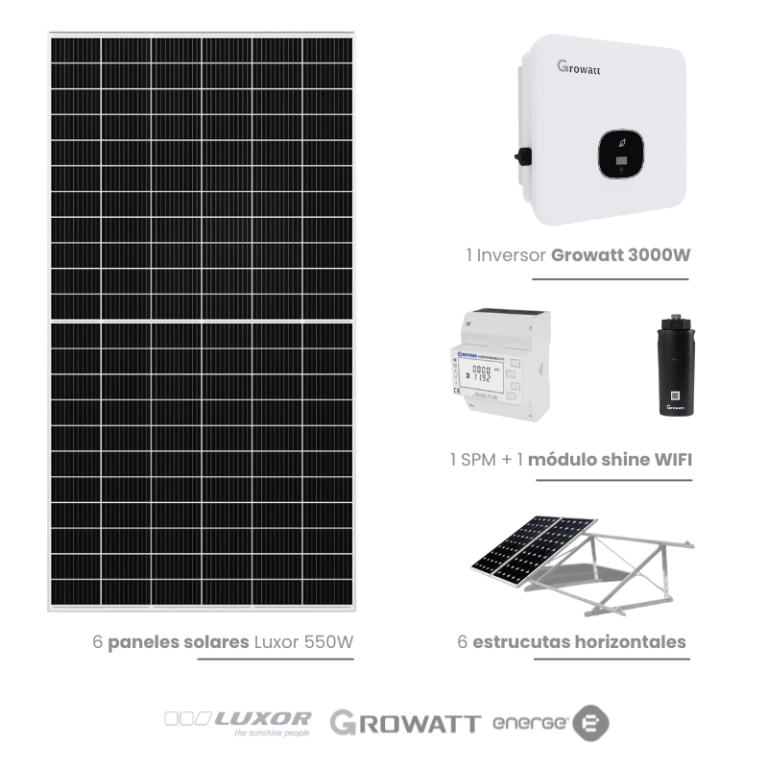 Kit Solar Growatt 3000W con 6 paneles solares 550W - Tienda Energe